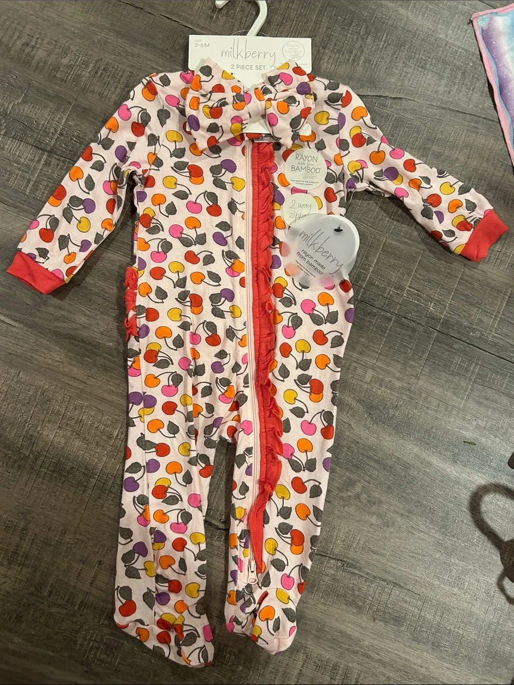 Milkberry | Pajamas | Milkberry Baby Girl Cherry Print Pink Zip Footed ...